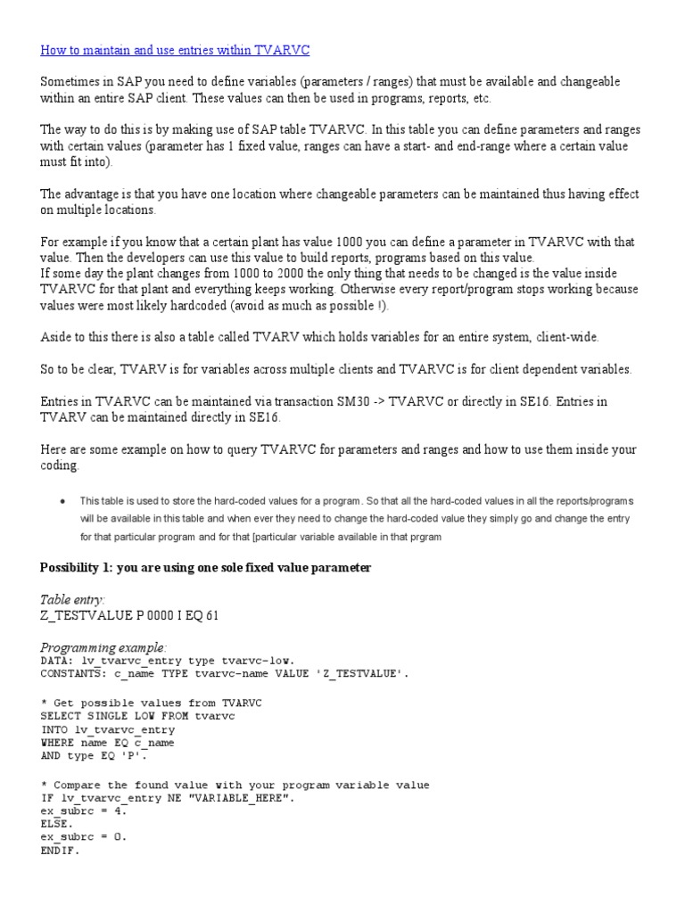 Maintaining TVARVC Entries in SAP | PDF | Variable (Computer Science ...