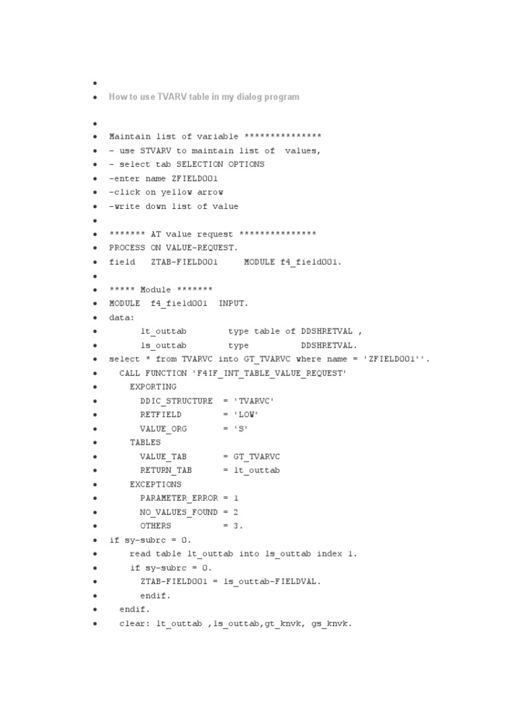Using TVARV and TVARVC in SAP ABAP | PDF