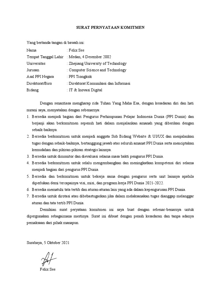 Surat Pernyataan Komitmen | PDF