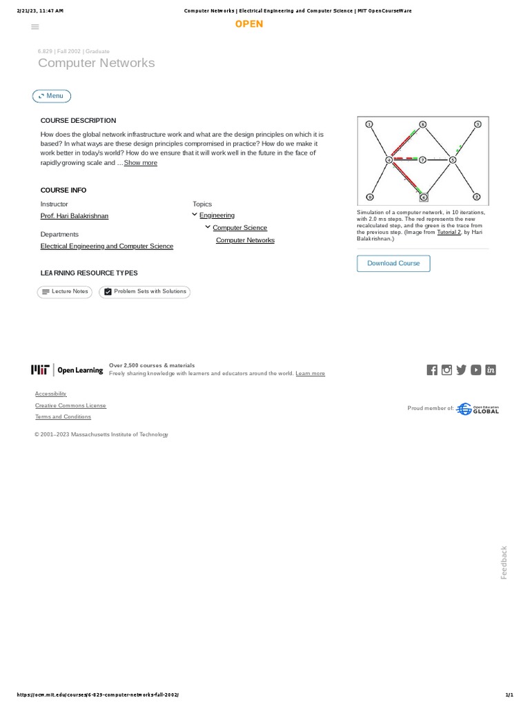 Computer Networks - Electrical Engineering and Computer Science - MIT OpenCourseWare | PDF ...