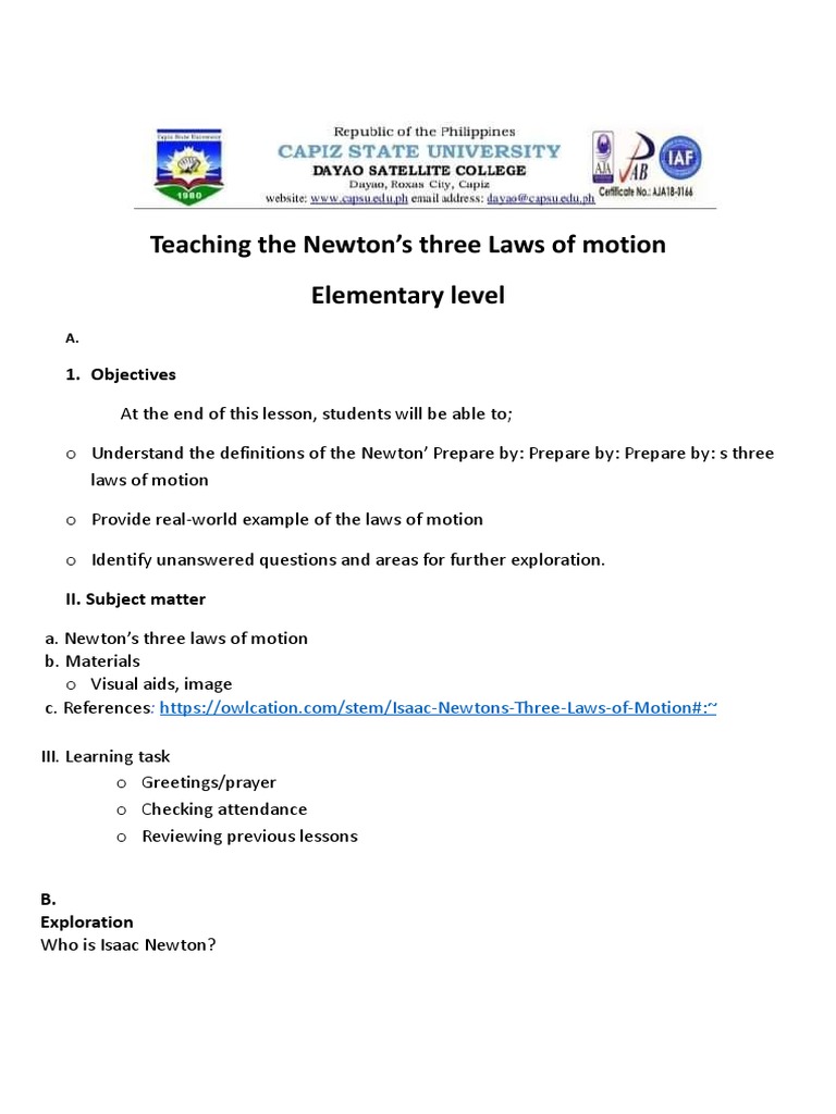 Understanding Newton's Three Laws of Motion: An Elementary Level Lesson ...