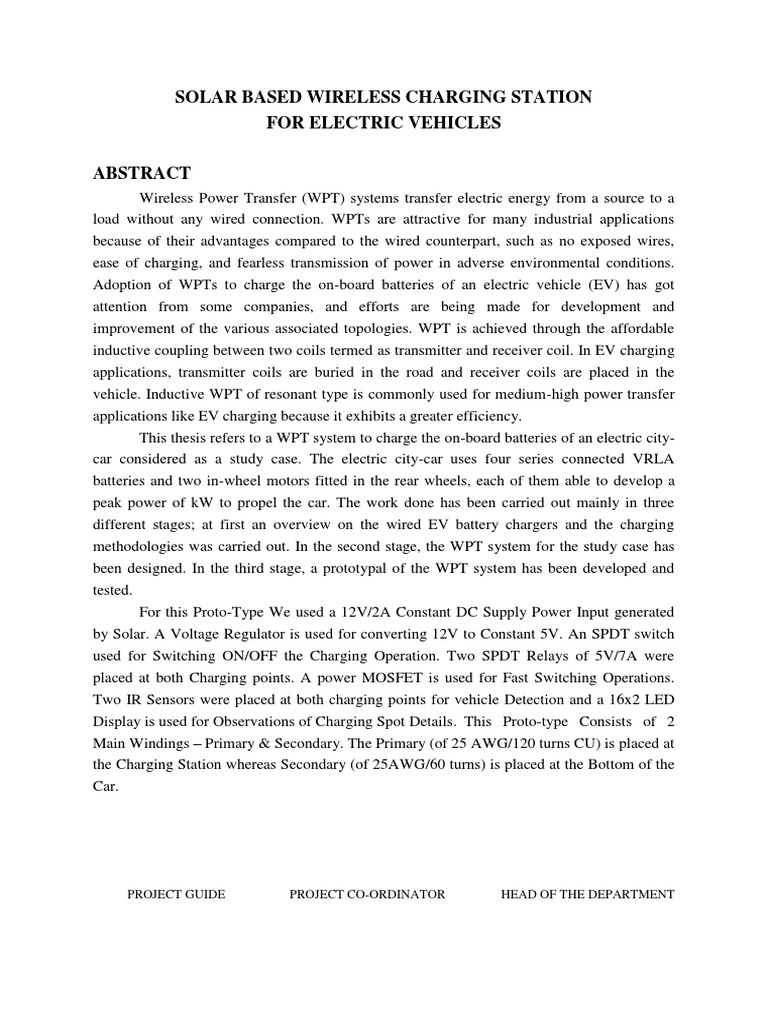 Solar Based Wireless Charging Station For Electric Vehicles | PDF