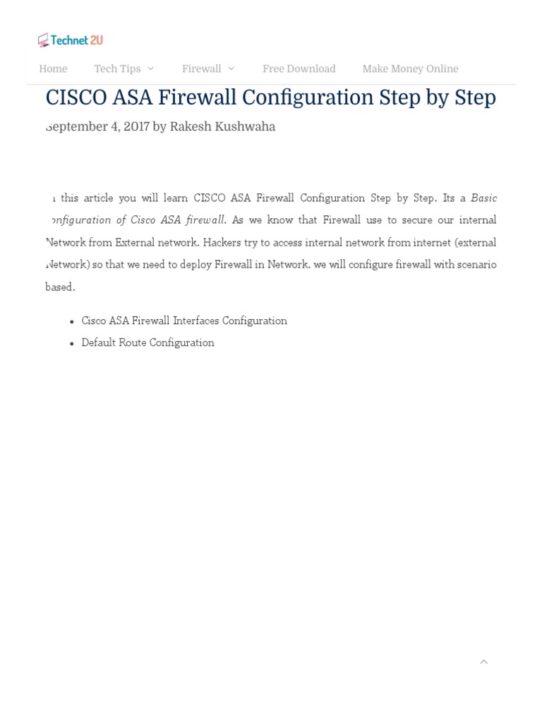 CISCO ASA Firewall Configuration Step by Step - Technet2u | PDF ...