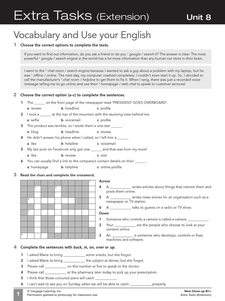 Ncu B1plus Extra Tasks Extension U8 | PDF | Online And Offline | Voicemail