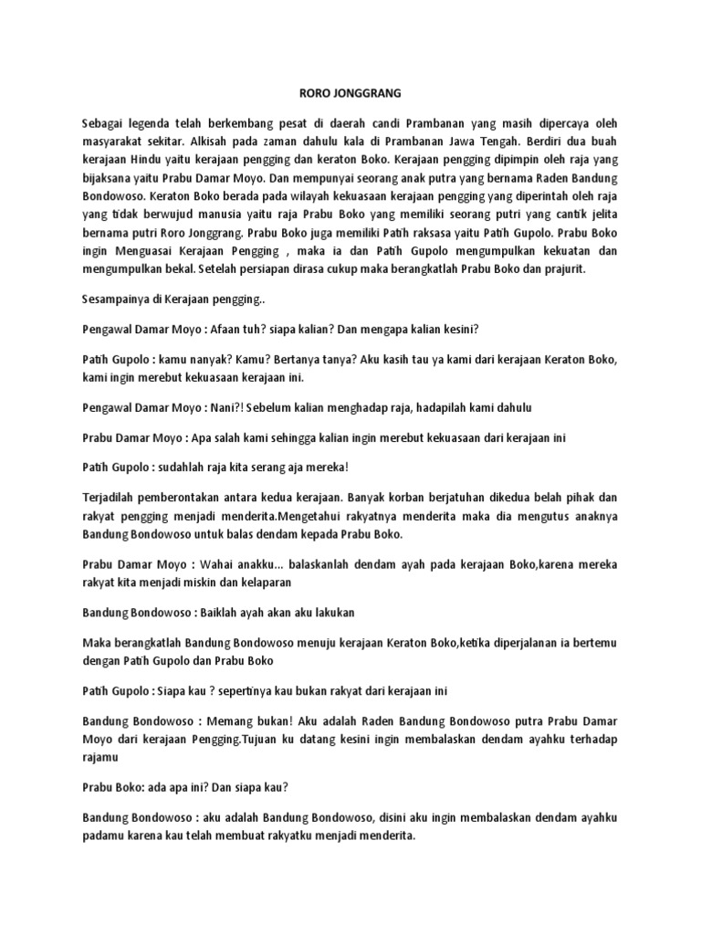 Naskah Drama Roro Jonggrang | PDF