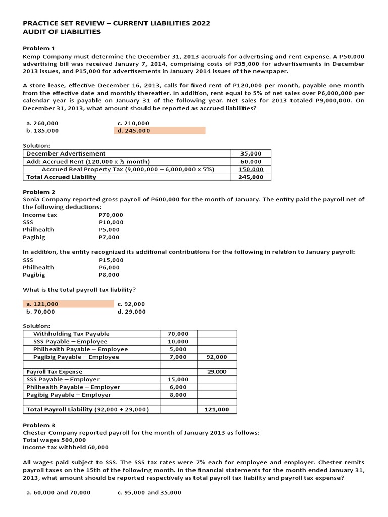 Practice Set Review - Current Liabilities | PDF | Cost Of Living ...