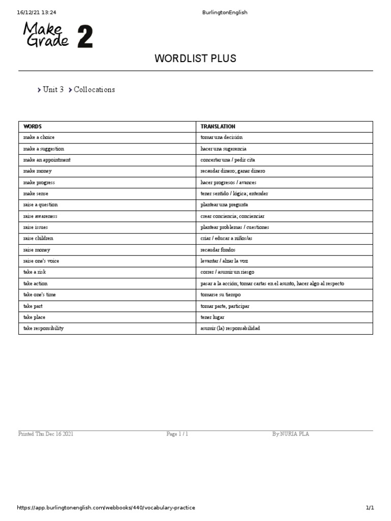 2n Bachi Unit 3 Collocations | PDF