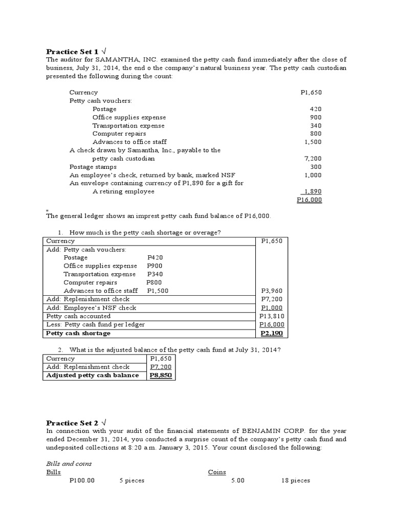 Prelim Audit of Cash - Practice Set | PDF | Banks | Cash