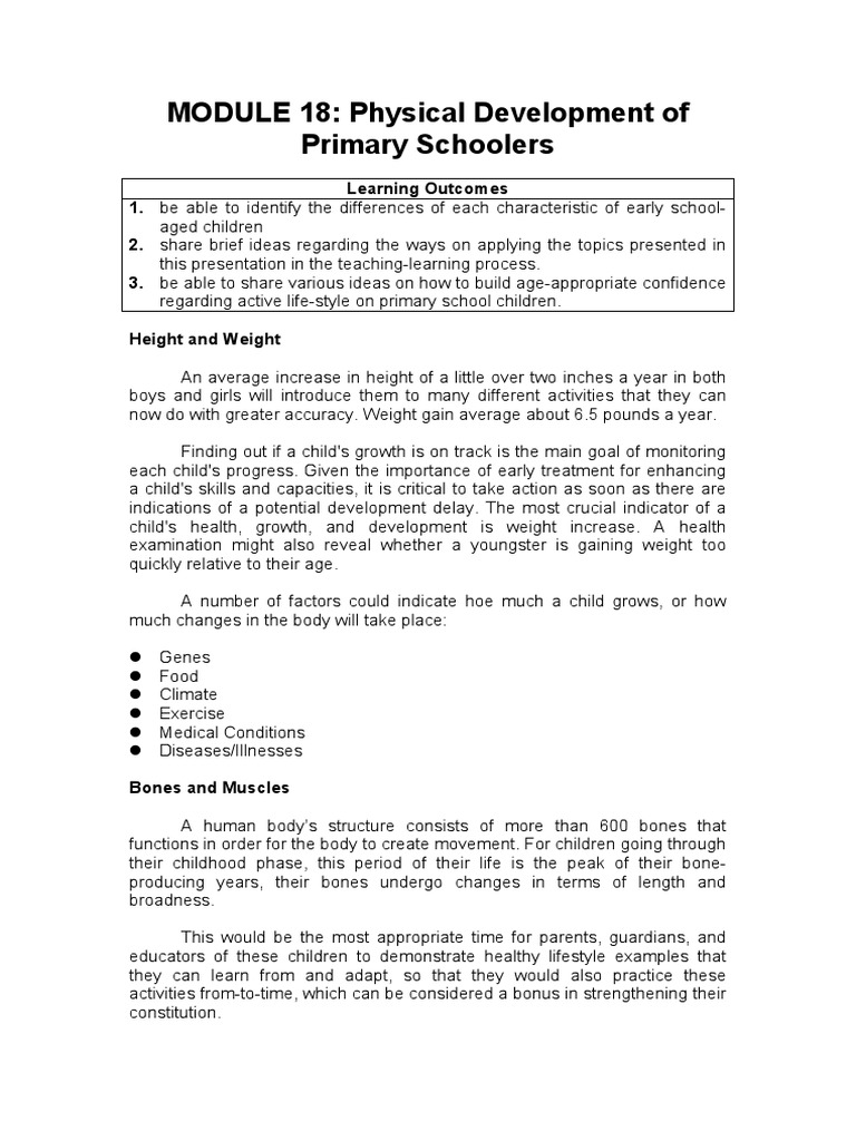 MODULE 18 - Physical Development of Primary Schoolers Handout | PDF ...