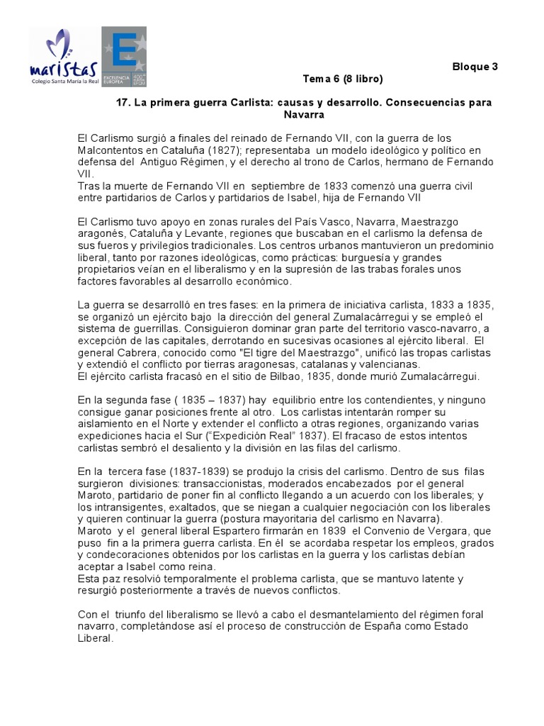 Guerra Carlistas Causas, Desarrollo. Consecuencias para Navarra | PDF ...