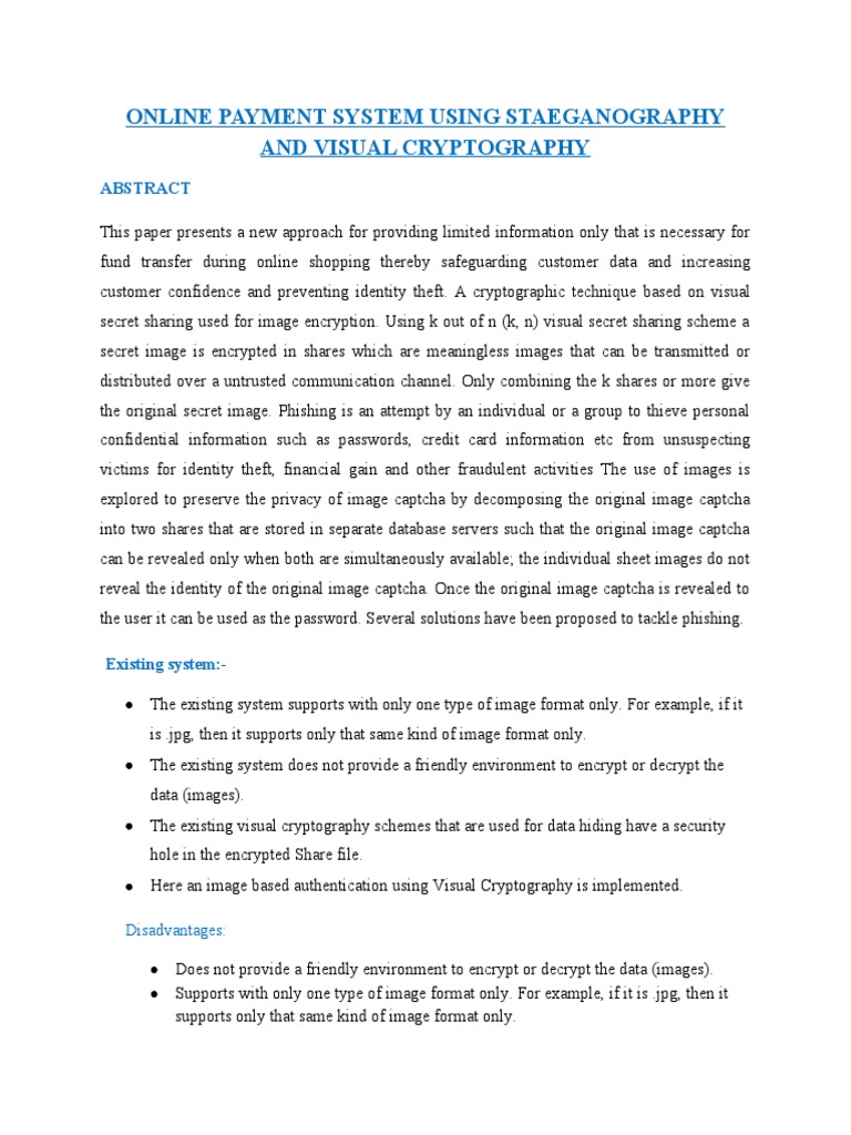 Online Payment System Using Steganography And Visual Cryptography Pdf Cryptography Encryption