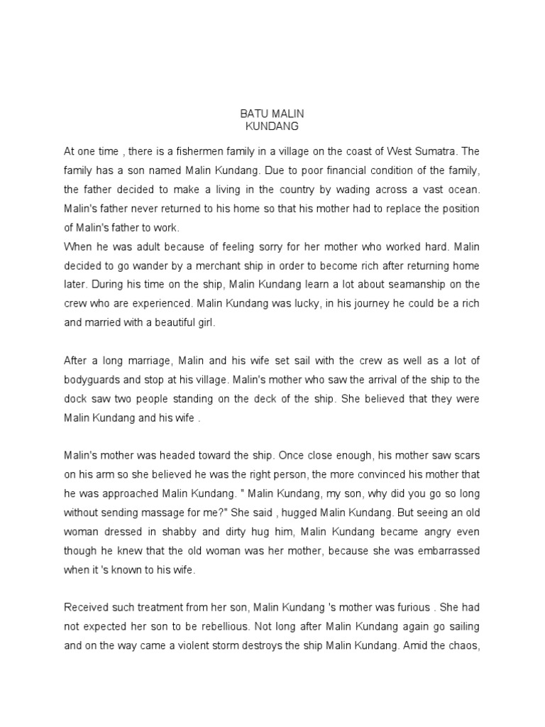 Cerita Malin Kundang Dalam Bahasa Inggris | PDF Cerita Malin Kundang Dalam Bahasa Inggris | PDF