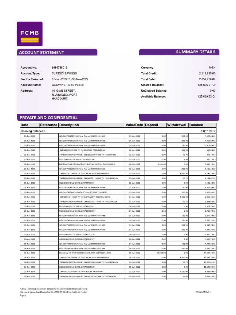 Account Statement Summary | PDF | Financial Services | Business Economics