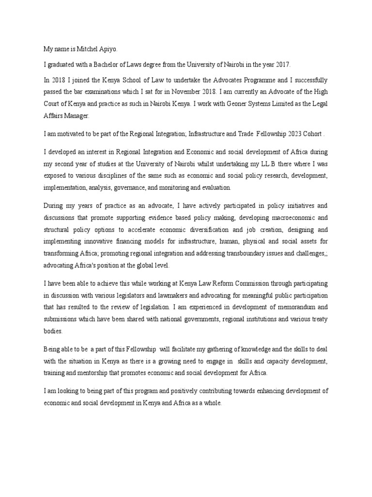 Mitchel Apiyo-Motivation Statement | PDF