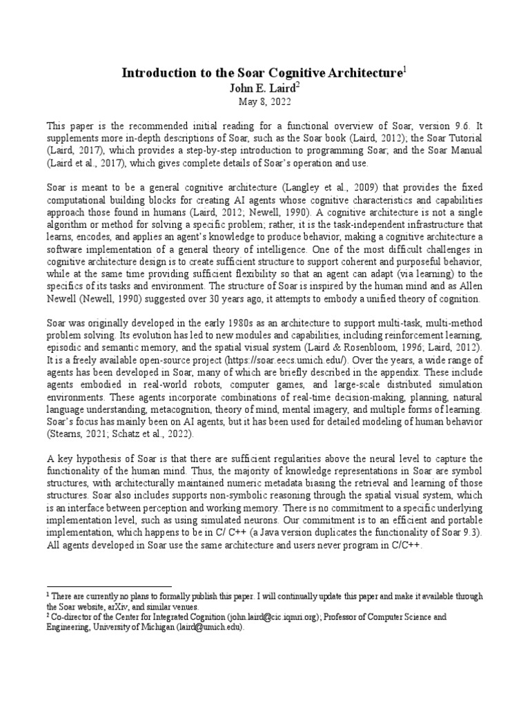 Introduction To The Soar Cognitive Architecture | PDF | Memory | Recall (Memory)