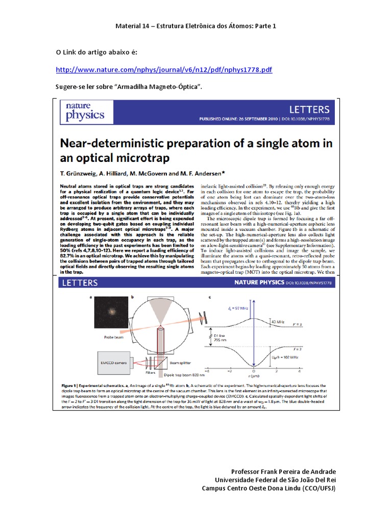 Material 14 - Estrutura Eletrônica Dos Átomos - Parte 1 | PDF | Elétron | Luz