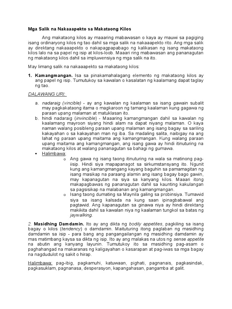 Mga Salik Na Nakaaapekto Sa Makataong Kilos | PDF
