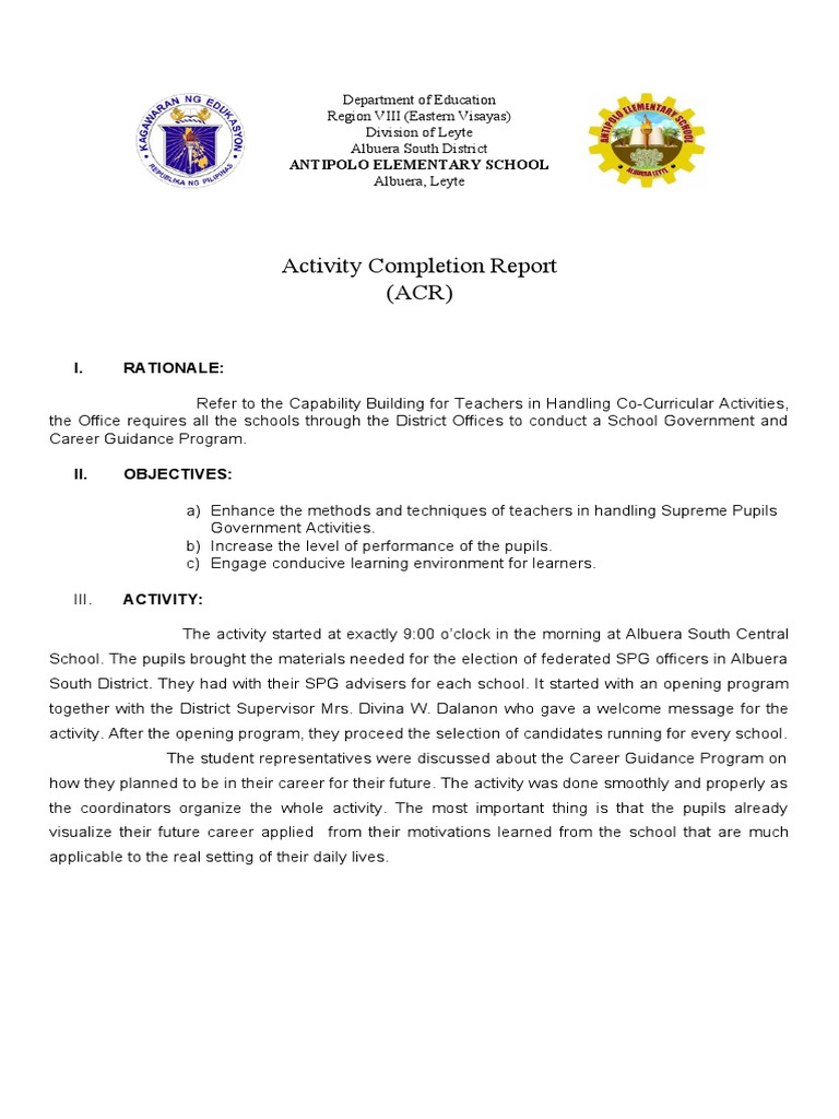 Activity Completion Report SPG | PDF | Teachers | Cognition