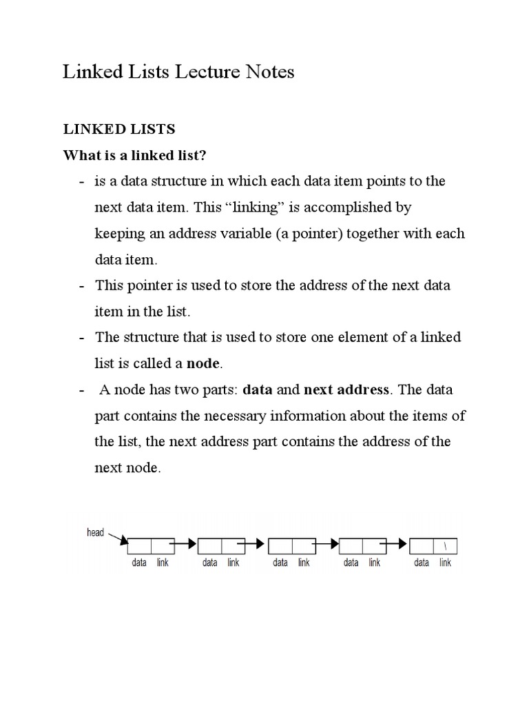 Linked Lists Lecture Notes Pdf Pointer Computer Programming Computer Science
