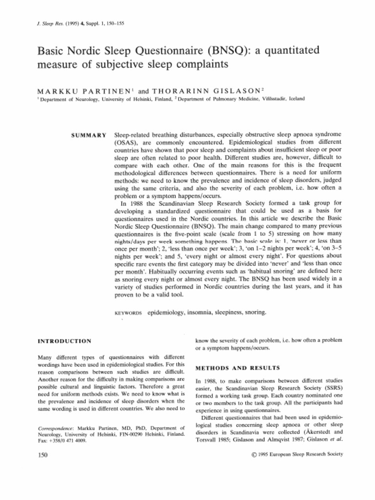 Journal of Sleep Research - June 1995 - PARTINEN - Basic Nordic Sleep ...