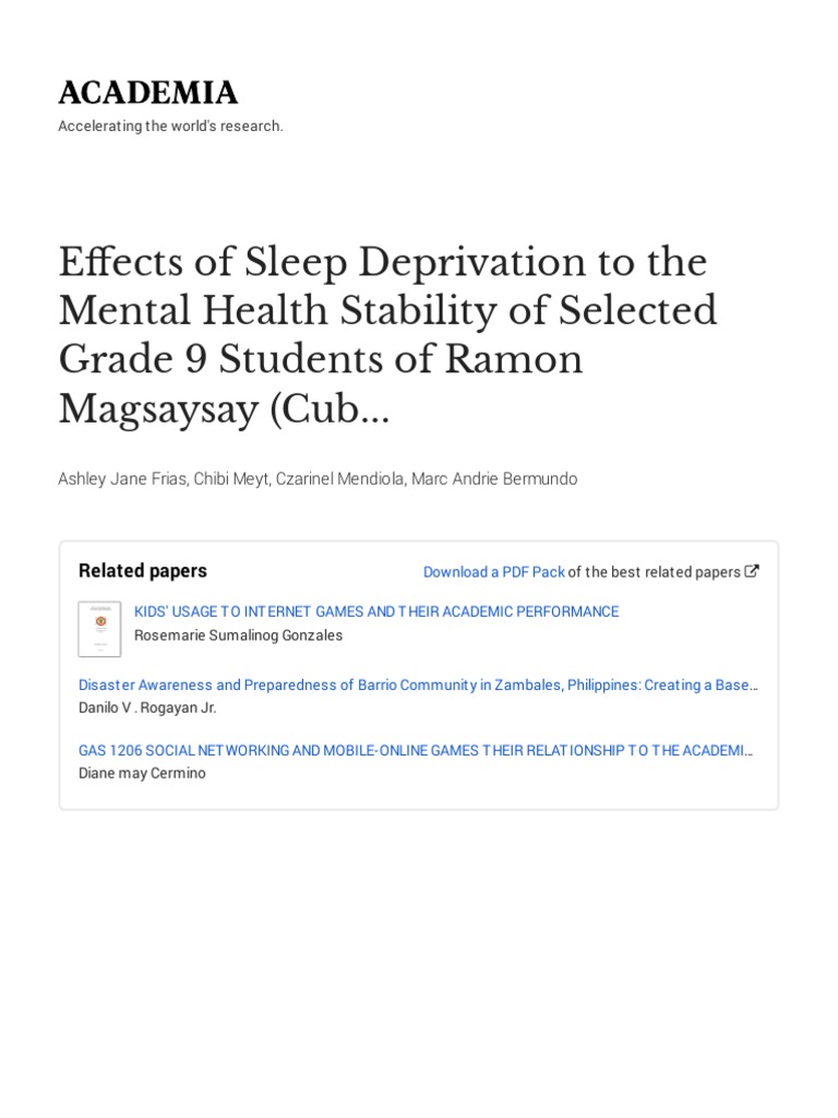 Effects of Sleep Deprivation To The Mental Health Stability of Selected ...