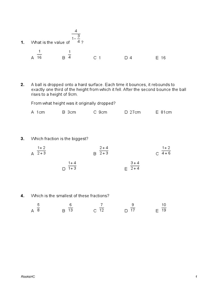 UKMT Fraction Practice for Grade 4 | PDF | Arithmetic | Mathematics