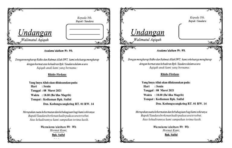 Undangan Tahlil 1 Lembar Isi 2 | PDF