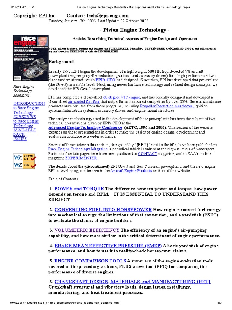 Piston Engine Technology Contents - Descriptions and Links To ...