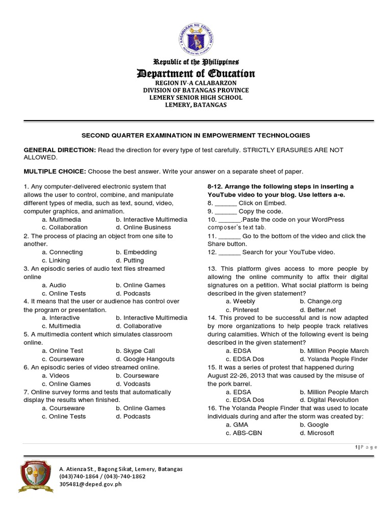2nd Periodical Exam in EmTech | PDF | Multimedia | Infographics