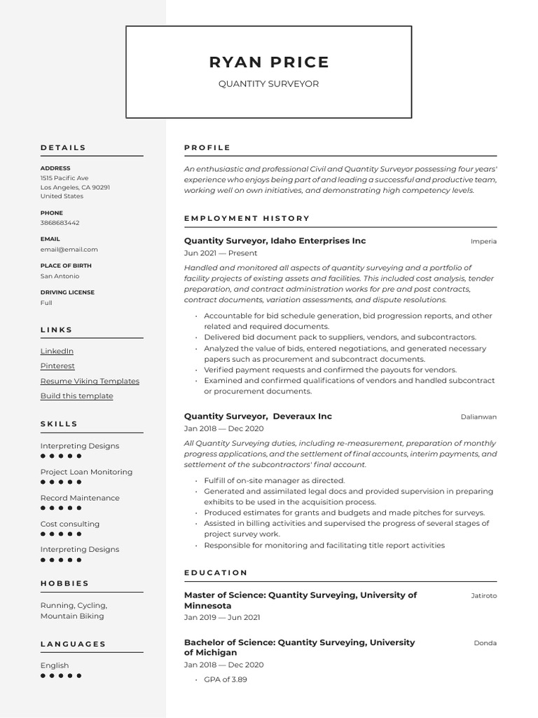 Quantity Surveyor Resume 7 | PDF | Procurement | Business