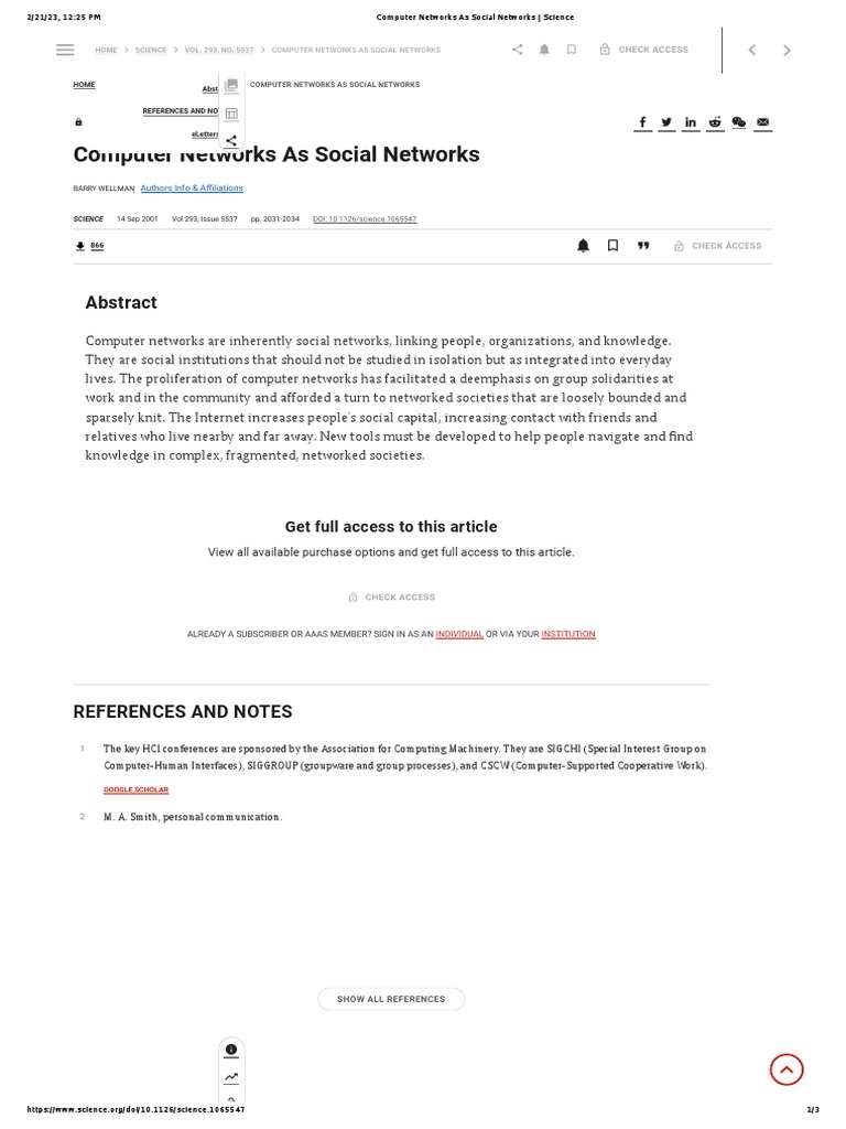 Computer Networks As Social Networks - Science | PDF | Communication
