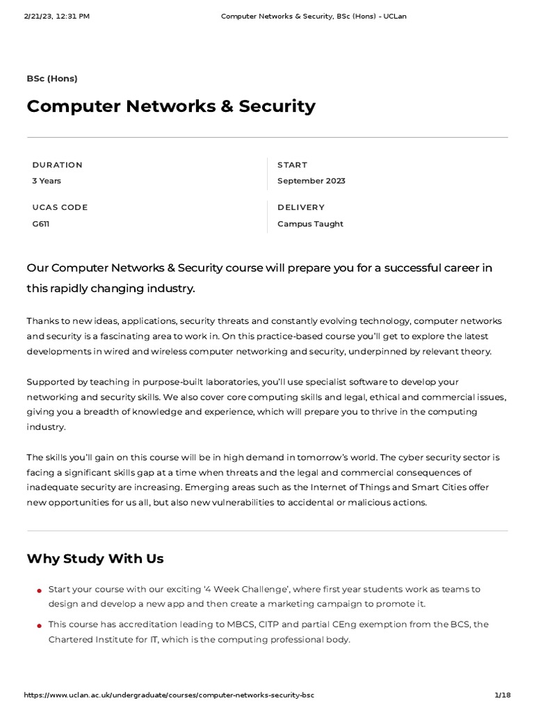 Computer Networks And Security Bsc Hons Uclan Pdf Computer