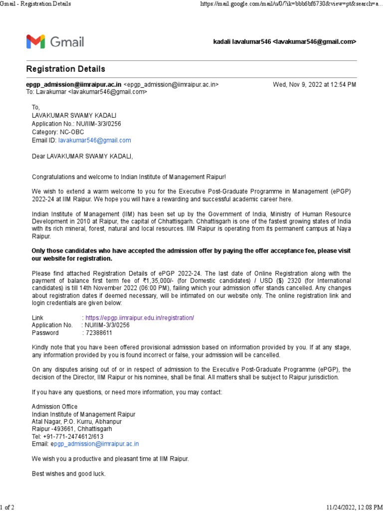 Gmail - Registration Details | PDF | Justice | Crime & Violence