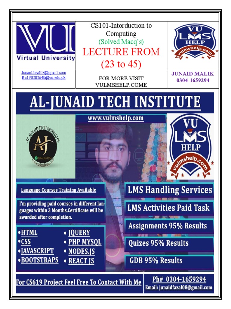 Cs101 Solved Mcqs Final Term by Junaid | PDF | Databases | Programming