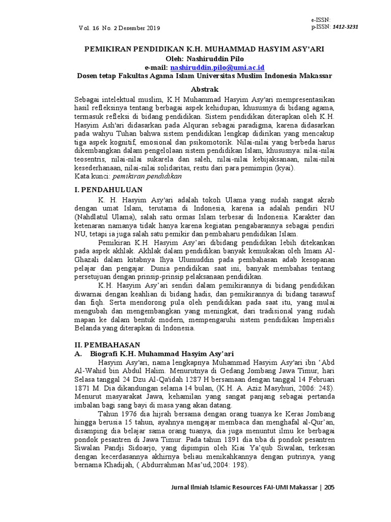 Pemikiran Pendidikan KH Muhammad Hasyim Asyari | PDF