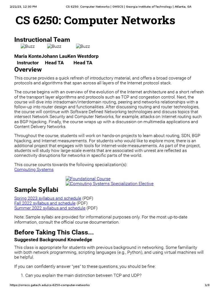 CS 6250 - Computer Networks - OMSCS - Georgia Institute of Technology - Atlanta, GA | PDF ...