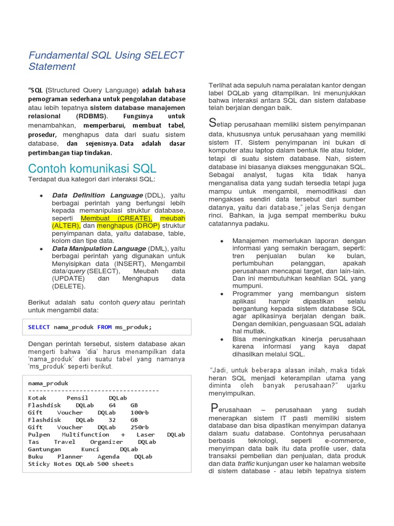Catatan Fundamental SQL Using SELECT Statement | PDF