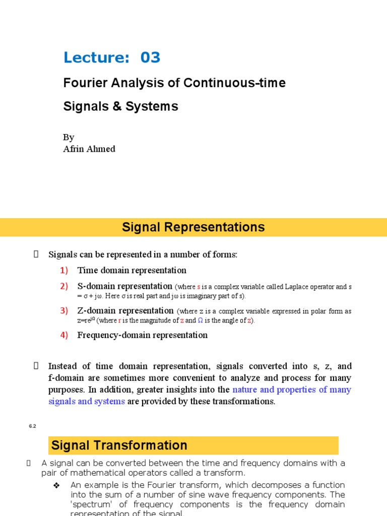 Lecture 3 (Incomplete) | PDF | Fourier Transform | Fourier Series