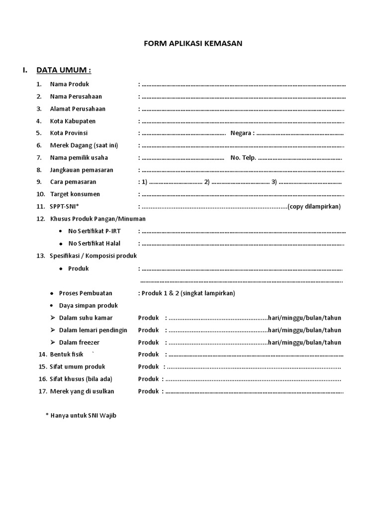 Form Aplikasi Kemasan Produk | PDF