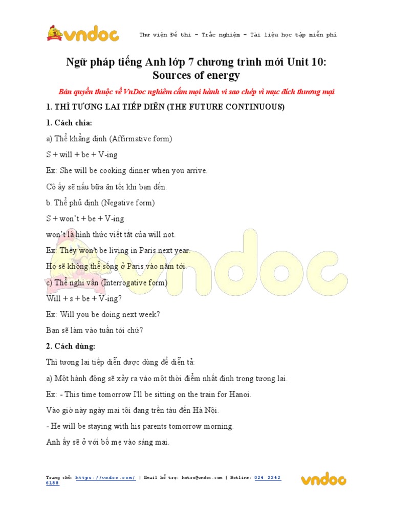 Ngu Phap Tieng Anh Lop 7 Chuong Trinh Moi Unit 10 Sources of Energy | PDF