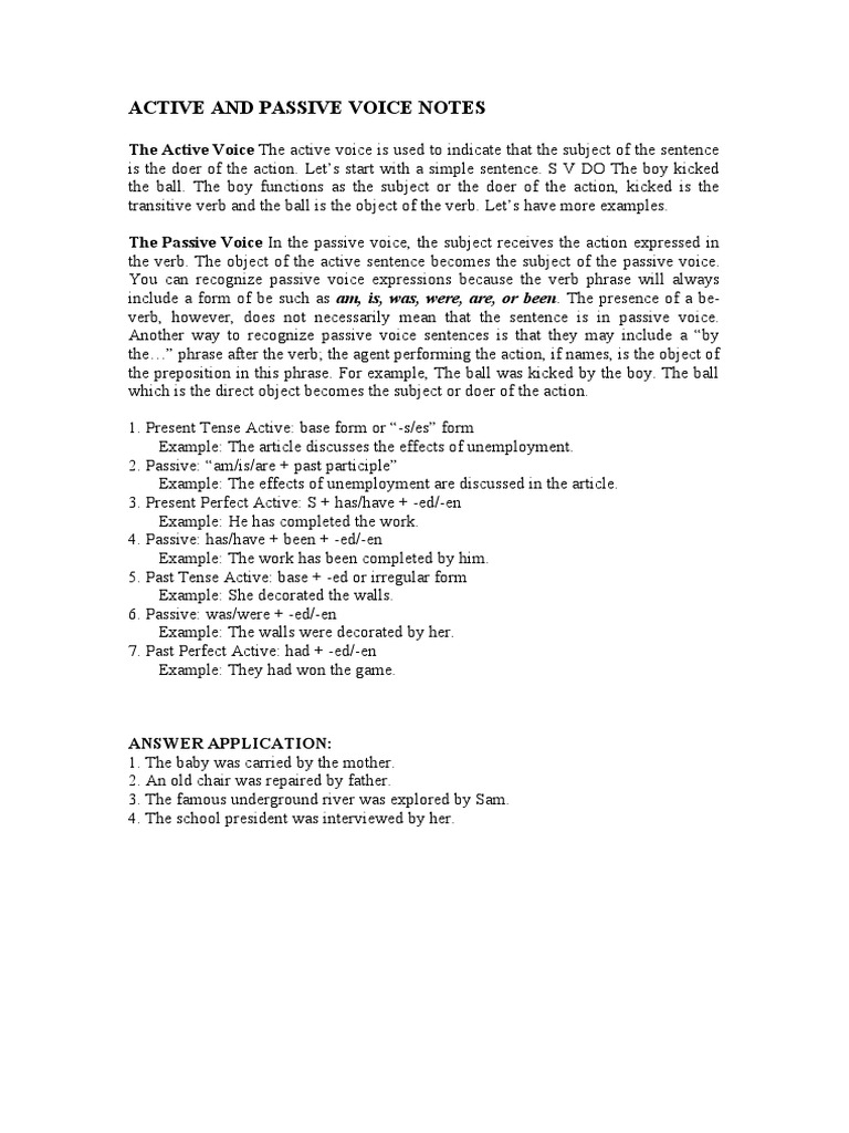 Active and Passive Voice Notes | PDF