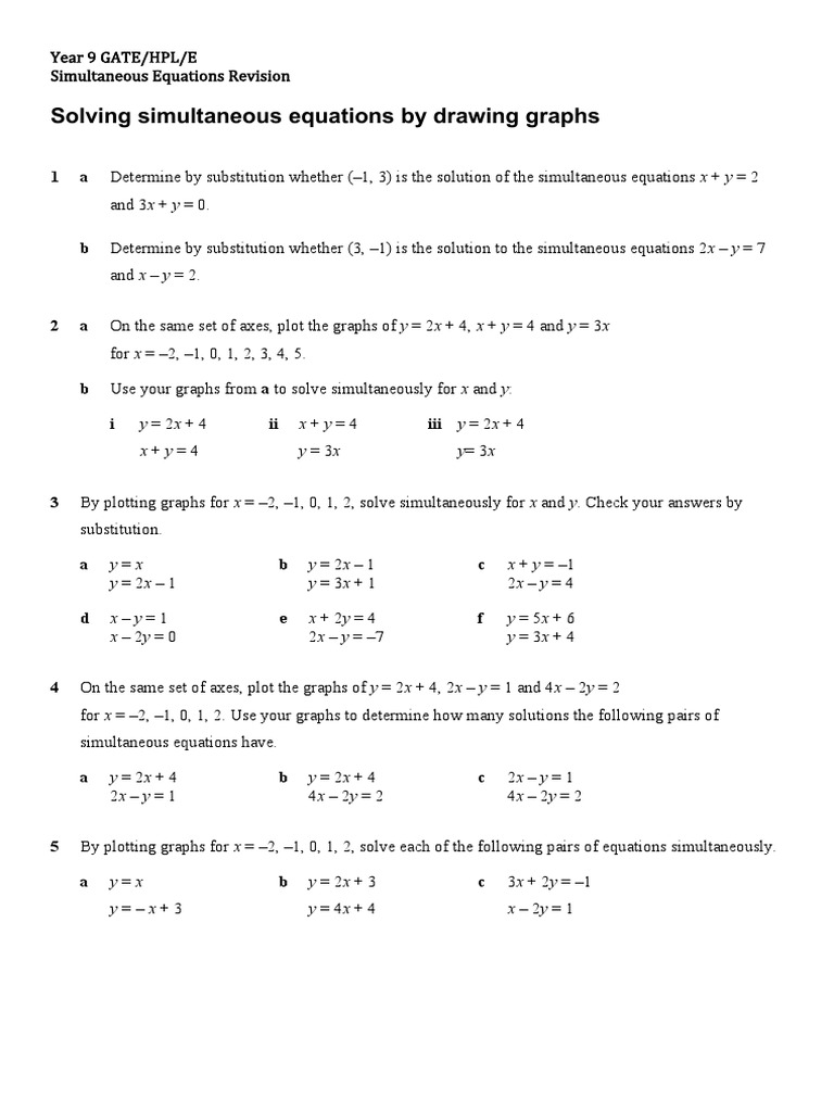 Topic Test Revision - Simultaneous Equestions | PDF | Length | Equations