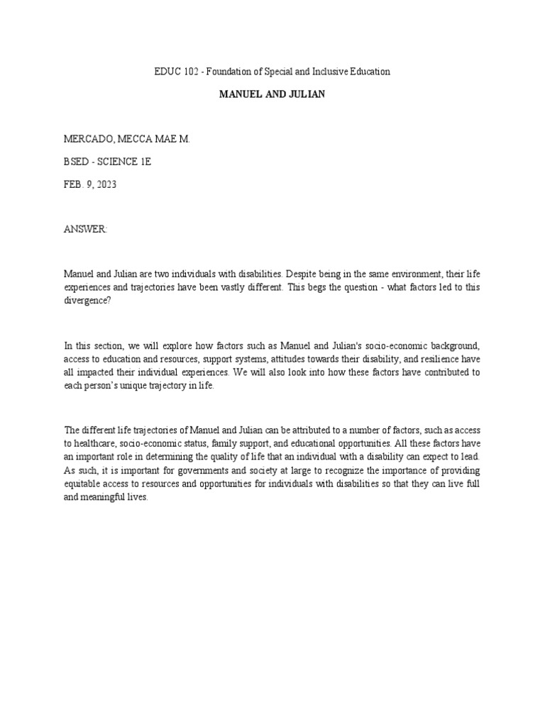 EDUC 102 - Foundation of Special and Inclusive Education | PDF