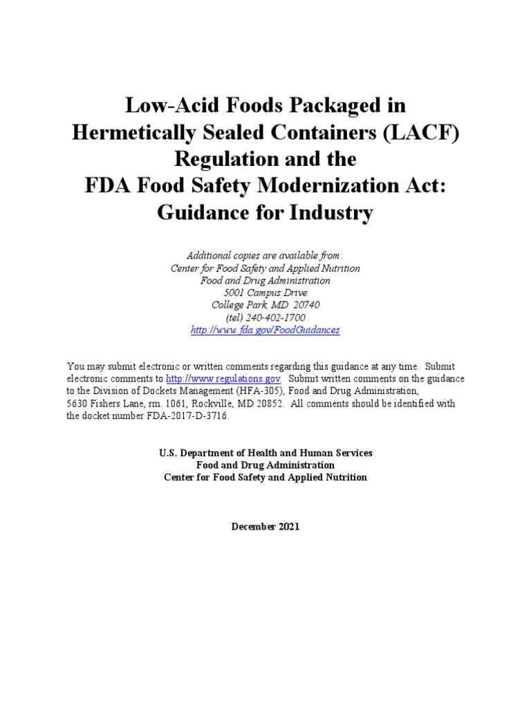 Guidance FSMA LACF 12102021 | PDF | Food And Drug Administration | Food ...