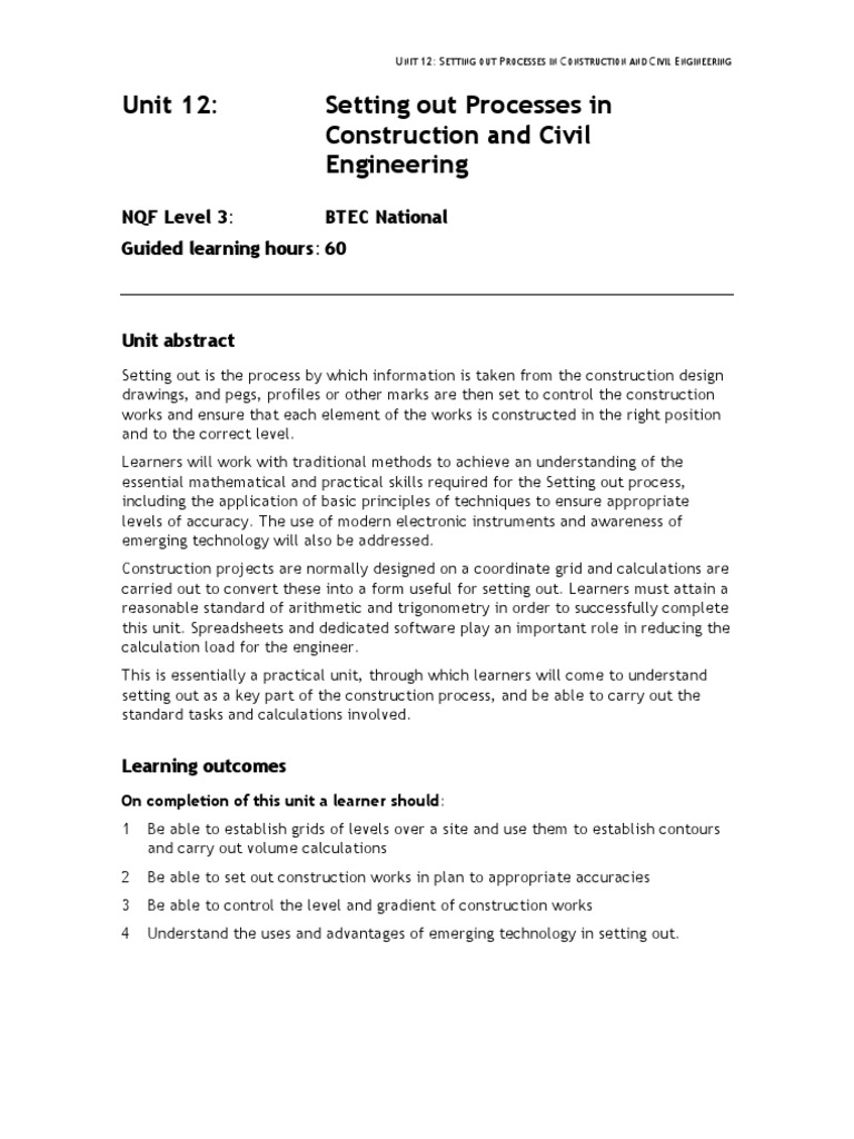 Unit 12 Setting Out Processes in Construction and Civil Eng | PDF ...