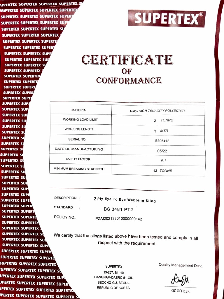 Webbing Sling Certification Document | PDF
