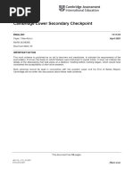 Cambridge Secondary Checkpoint - English (1111) April 2019 Paper 1 Non ...