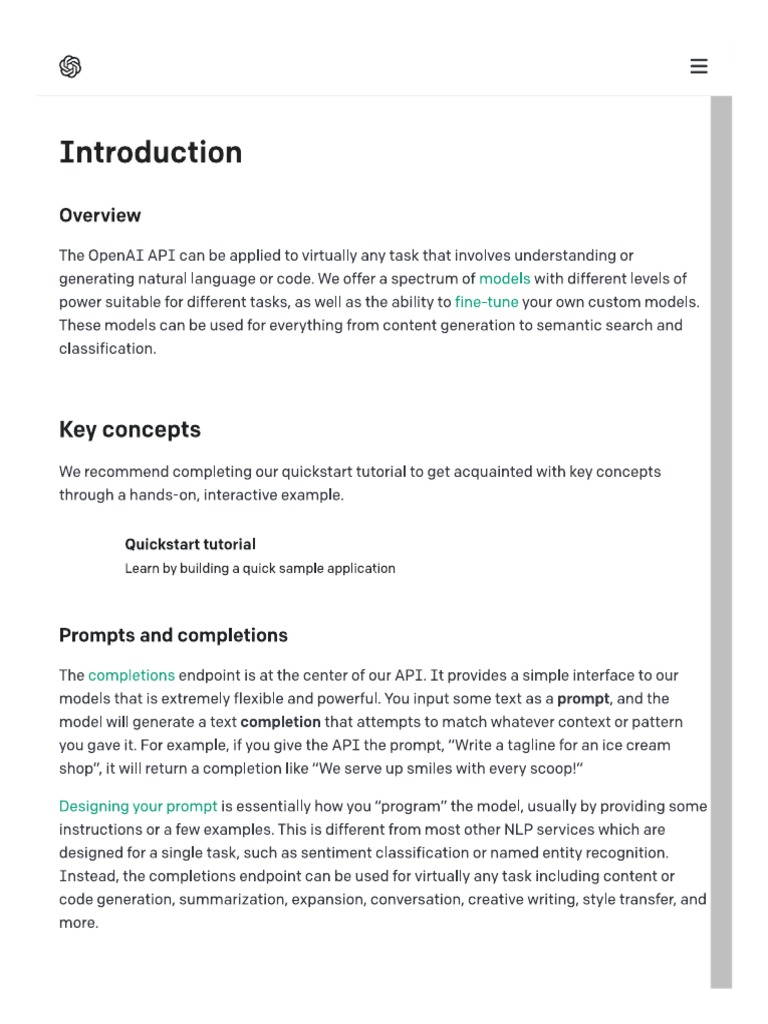 Introduction - OpenAI API - Key Concepts | PDF Introduction - OpenAI API - Key Concepts | PDF