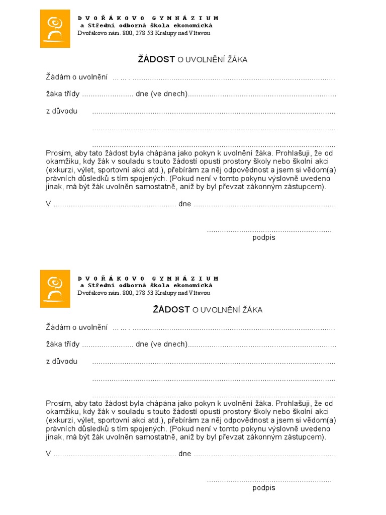 zadost-o-uvolneni-z-vyuky (1) | PDF