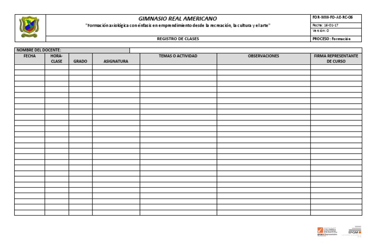 Formato Registro de Clases | PDF